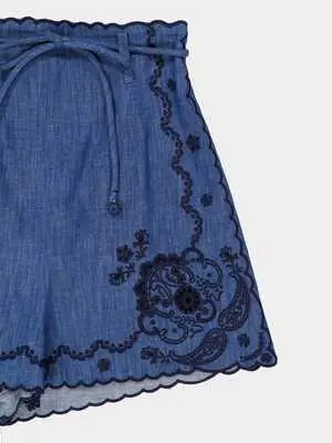 Zimmermann Embroidered Denim Shorts - Blue
