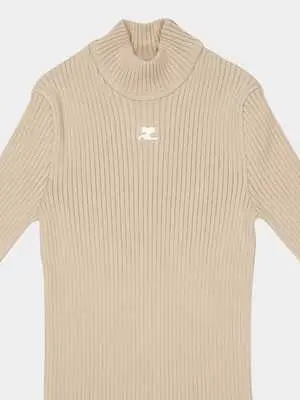 COURREGES Sand Reedition Short Sleeves Rib Knit Sweater - Beige