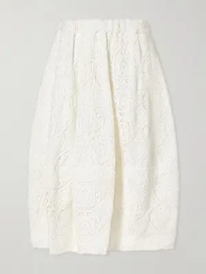 Comme Des Garçons Pleated Crocheted Cotton Midi Skirt - Neutrals