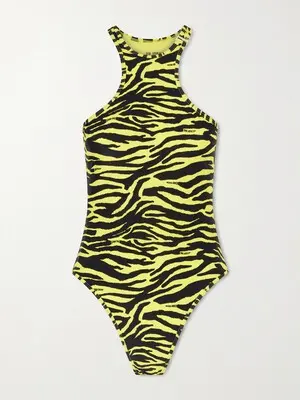 Attico Zebra-print Halterneck Swimsuit - Yellow