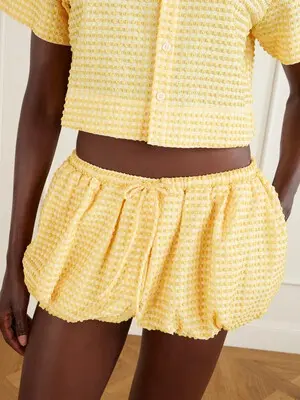 Simkhai Addie Checked Seersucker Bubble Shorts - Orange