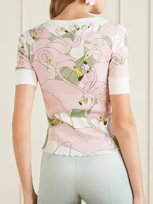 Chloé Flamingo Print Ribbed Cotton T-shirt - Pink