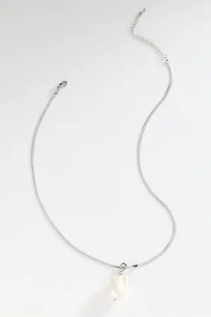 Anthropologie Organic Freshwater Pearl Pendant Necklace - Silver