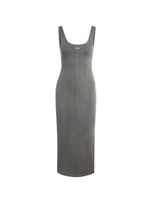 Adidas Ribbed Knit Logo Patch Dress - Grey