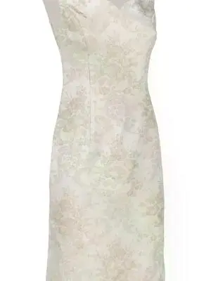 Vintage Floral-jacquard Sleeveless V-neck Dress