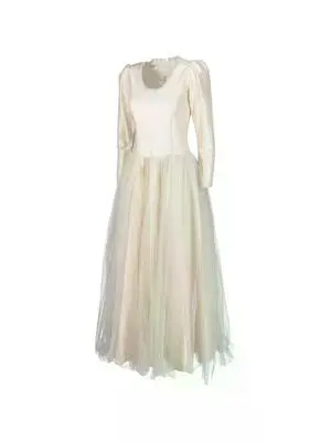 Vintage Tulle Overlay Dress With Floral Appliqu
