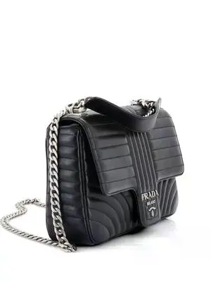 Prada Diagramme Quilted Leather Large Shoulder Bag - Black