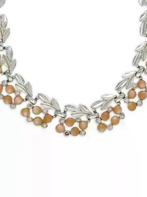Vintage Leaf-motif Beaded Necklace With Crystal Embellishment