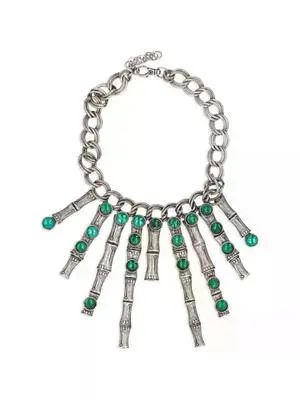 Vintage Bamboo-effect Crystal-embellished Necklace - Silver