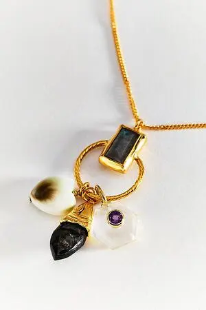 Chan Luu 18k Gold-plated Sterling Silver Trio Charm Necklace With Labradorite, Hypersthene, Shell, Quartz, And Amethyst