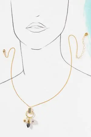 Chan Luu 18k Gold-plated Sterling Silver Trio Charm Necklace With Labradorite, Hypersthene, Shell, Quartz, And Amethyst