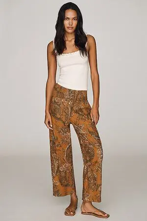 PILCRO Reese Smocked Barrel-leg Pants - Brown Pattern