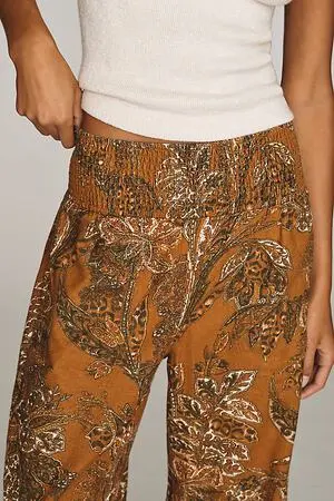 PILCRO Reese Smocked Barrel-leg Pants - Brown Pattern
