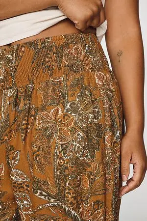 PILCRO Reese Smocked Barrel-leg Pants - Brown Pattern