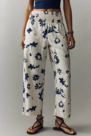 PILCRO Reese Smocked Pull-on Barrel-leg Pants - Ivory Pattern