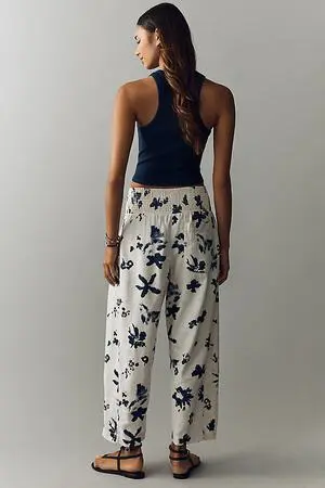 PILCRO Reese Smocked Pull-on Barrel-leg Pants - Ivory Pattern