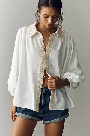MARE MARE Embroidered Puff Sleeve Buttondown Shirt