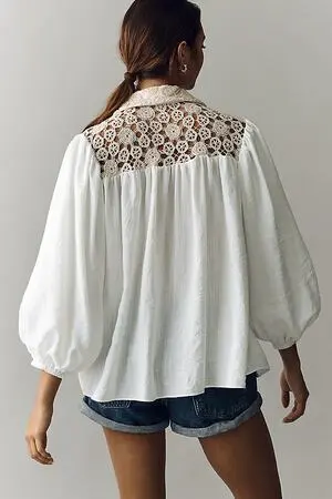 MARE MARE Embroidered Puff Sleeve Buttondown Shirt