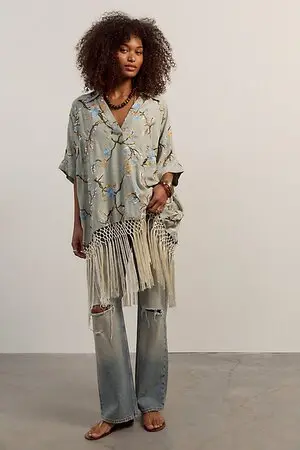 MES DEMOISELLES Franny Fringe Top - Light Blue