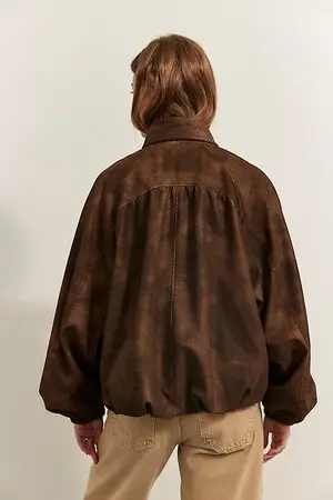 Free People We The Free Chelsea Vegan Suede Funnel-neck Jacket - Brown