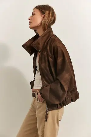 Free People We The Free Chelsea Vegan Suede Funnel-neck Jacket - Brown