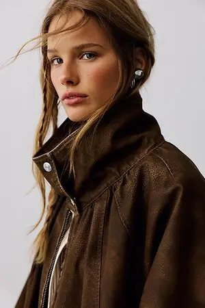 Free People We The Free Chelsea Vegan Suede Funnel-neck Jacket - Brown