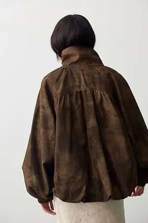 Free People We The Free Chelsea Vegan Suede Funnel-neck Jacket - Brown