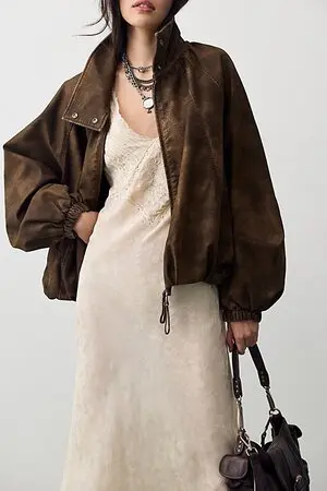 Free People We The Free Chelsea Vegan Suede Funnel-neck Jacket - Brown