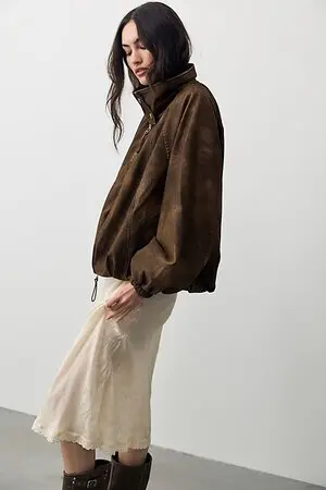 Free People We The Free Chelsea Vegan Suede Funnel-neck Jacket - Brown