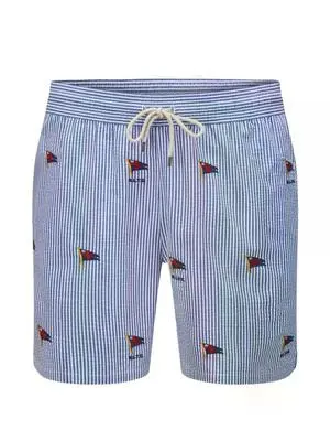Polo Ralph Lauren Striped Swim Shorts With Flag Embroidery - Blue