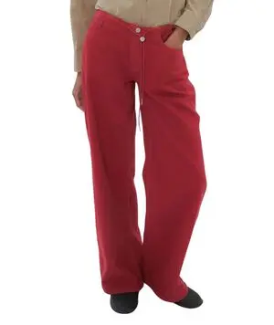 Still Here Red Wide Leg Jeans With Drawstring Waist