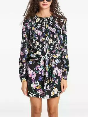 Desigual Floral Print Long Sleeve Tie Waist Dress