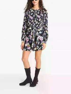 Desigual Floral Print Long Sleeve Tie Waist Dress