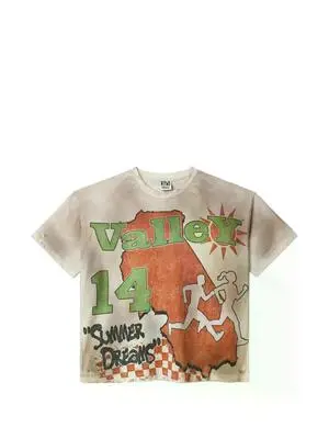 VALE FOREVER Running Club Graphic-print Distressed T-shirt - Neutrals
