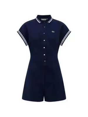 Lacoste Striped-trim Logo Patch Playsuit - Blue