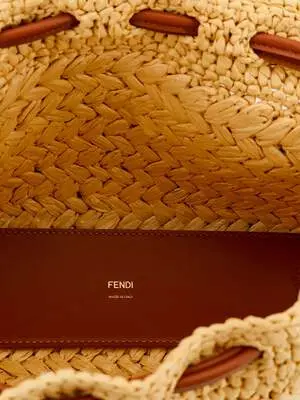 Fendi Mamma Baguette Medium Raffia Baguette - Beige