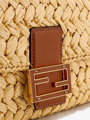 Fendi Mamma Baguette Medium Raffia Baguette - Beige