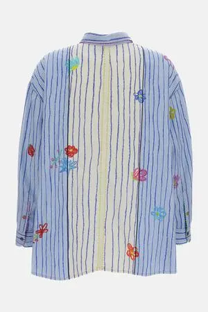 Pero Cotton Shirt With Floral Embroidery And Vertical Stripes