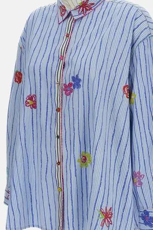 Pero Cotton Shirt With Floral Embroidery And Vertical Stripes