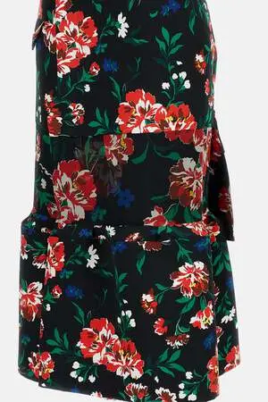 Sacai Floral Print Asymmetrical Ruffle Midi Skirt - Black