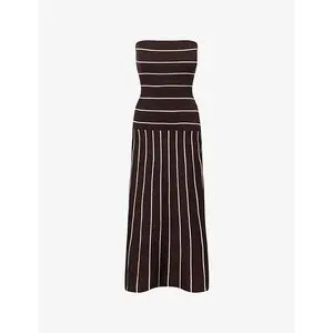 PRETTY LAVISH Strapless Knitted Midi Dress With Stripe Pattern