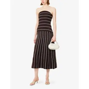 PRETTY LAVISH Strapless Knitted Midi Dress With Stripe Pattern