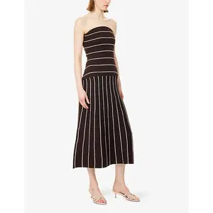 PRETTY LAVISH Strapless Knitted Midi Dress With Stripe Pattern
