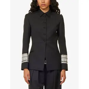 ABADIA Tailored Collar Embroidered Cuff Wool-blend Blazer
