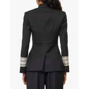 ABADIA Tailored Collar Embroidered Cuff Wool-blend Blazer