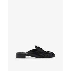 Prada Ruched Leather Mules - Black