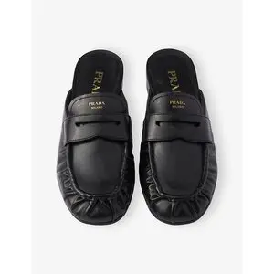 Prada Ruched Leather Mules - Black