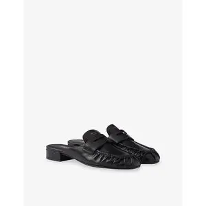 Prada Ruched Leather Mules - Black