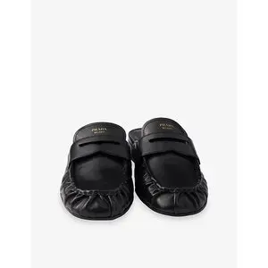 Prada Ruched Leather Mules - Black
