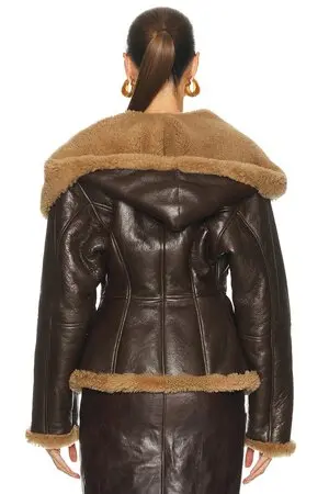 Magda Butrym Leather Shearling Hooded Jacket